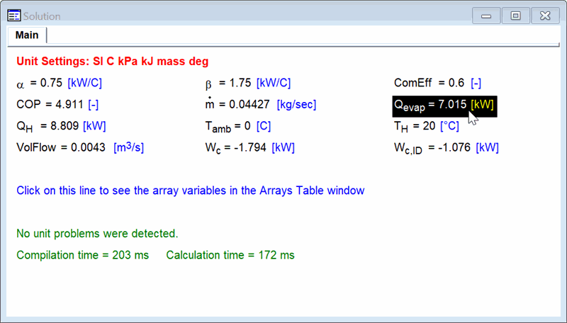 Key Variables Solution Window